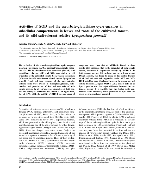 (PDF) Activities of SOD and the ascorbate-glutathione cycle enzymes in ...