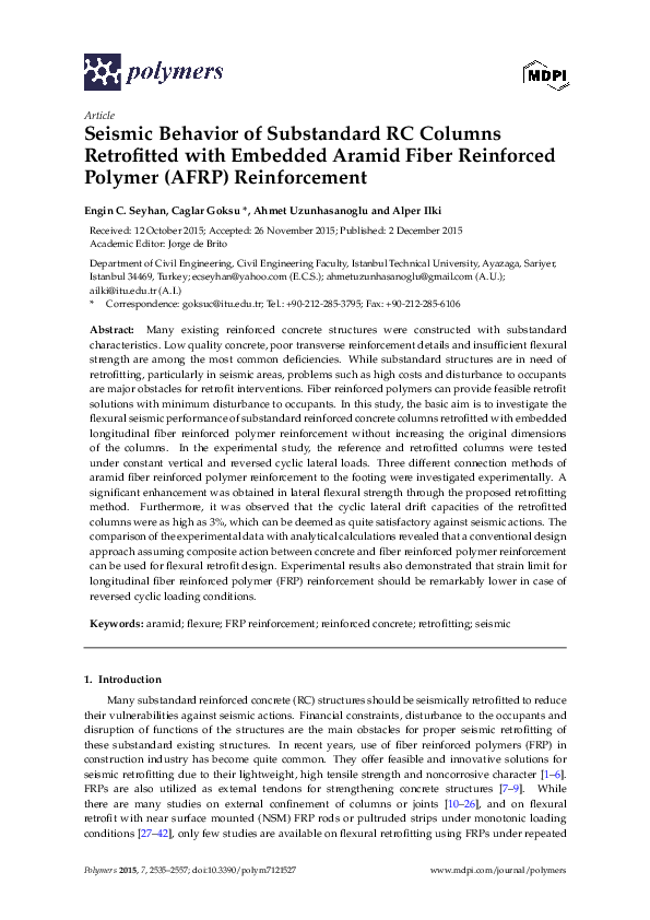 (PDF) Seismic Behavior of Substandard RC Columns Retrofitted with ...