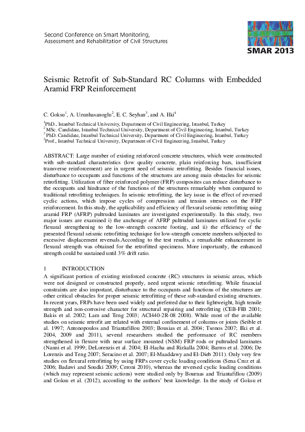 Pdf Seismic Retrofit Of Sub Standard Rc Columns With Embedded Aramid Frp Reinforcement