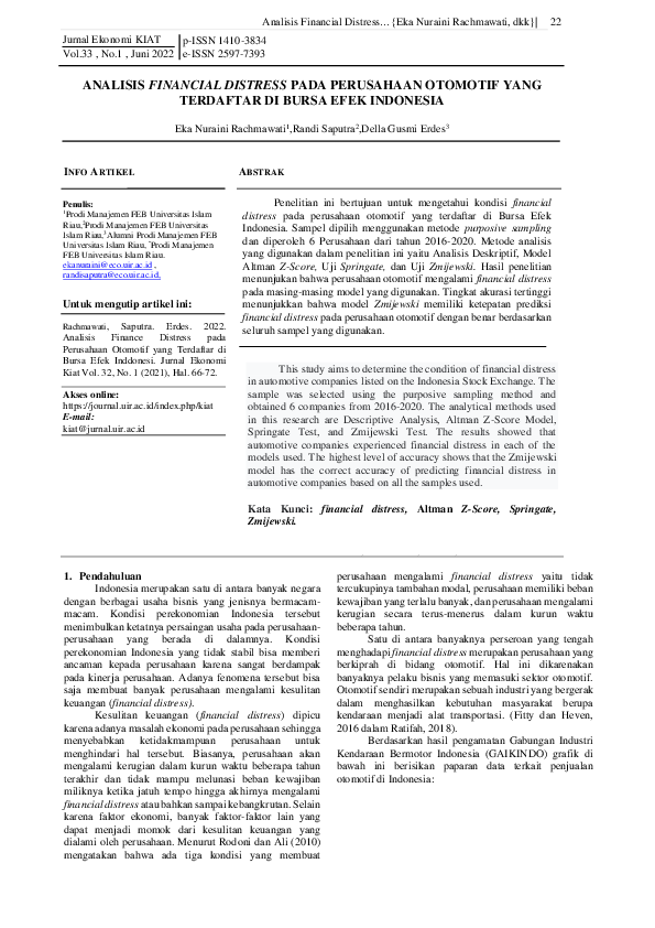 (PDF) Analisis Financial Distress Pada Perusahaan Otomotif Yang ...
