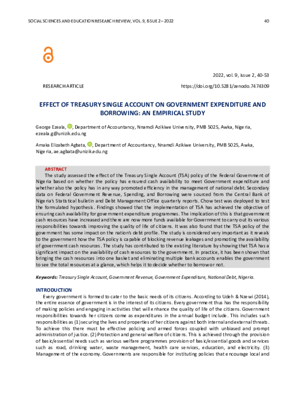 (PDF) Effect of Treasury Single Account on Government Expenditure and ...