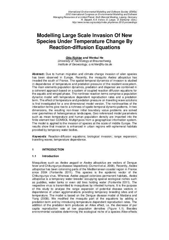 (PDF) Modelling large scale invasion of new species under temperature change by reaction ...