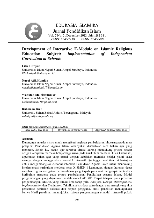 (PDF) Development of Interactive E-Module on Islamic Religious Education Subject: Implementation ...