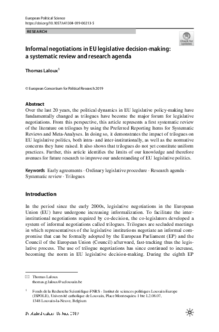 (PDF) Informal negotiations in EU legislative decision-making: a ...