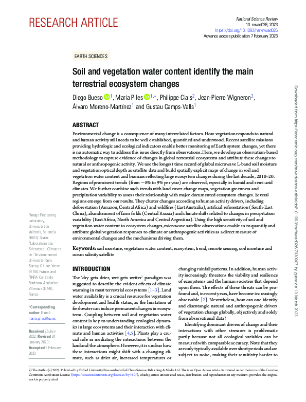 (PDF) Soil and vegetation water content identify the main terrestrial ecosystem changes