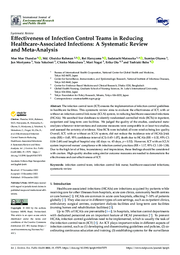 (PDF) Effectiveness of Infection Control Teams in Reducing Healthcare ...