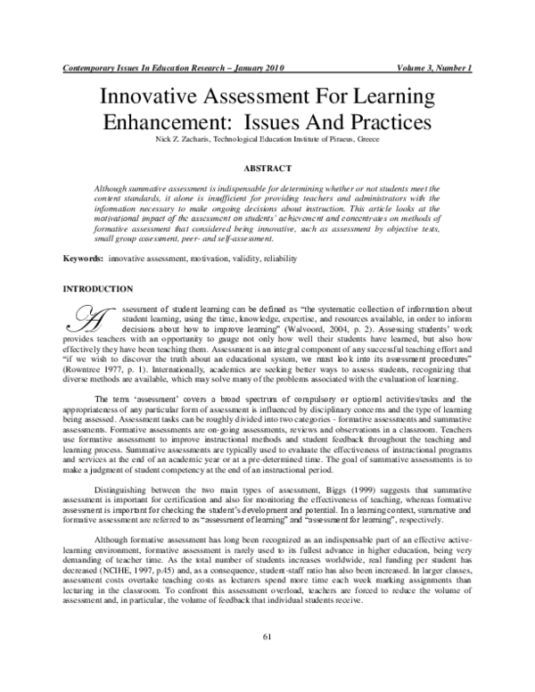 (PDF) Innovative Assessment For Learning Enhancement: Issues And Practices