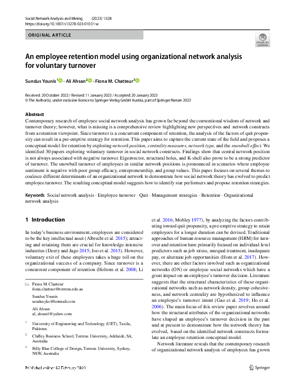 (PDF) An employee retention model using organizational network analysis ...