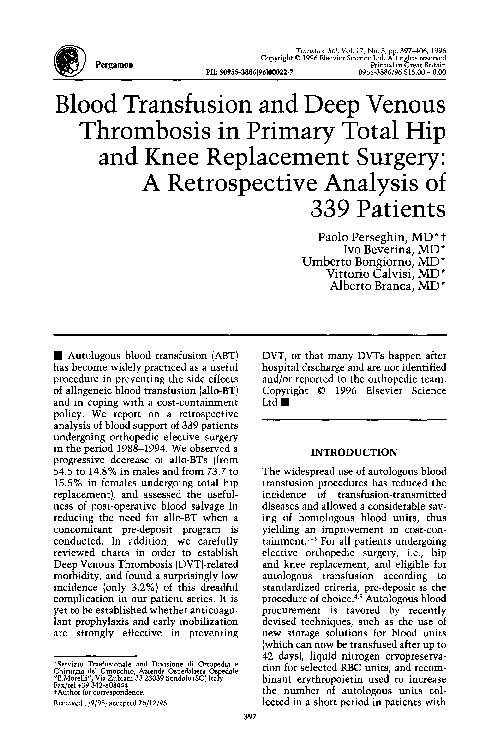(PDF) Blood transfusion and deep venous thrombosis in primary total hip ...