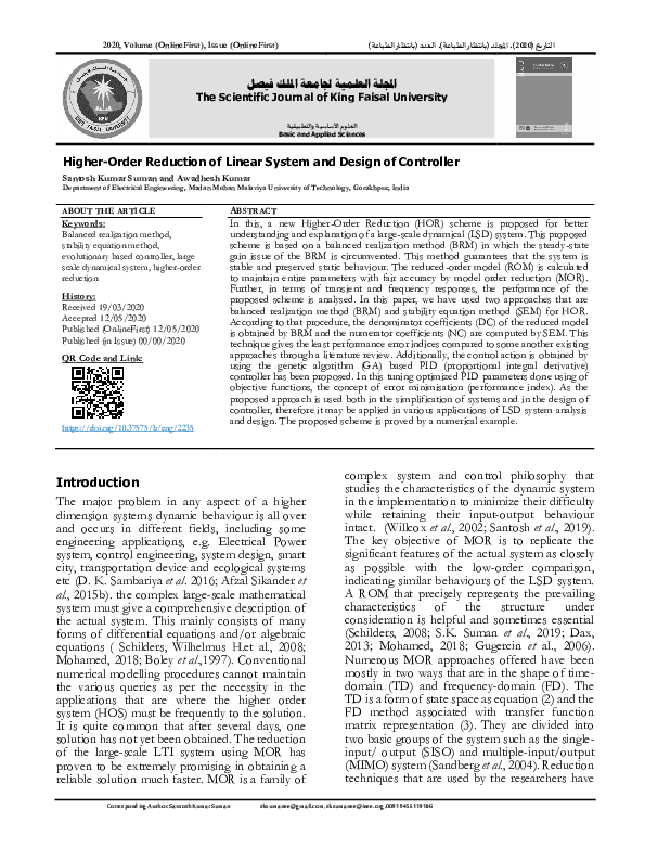 (PDF) Higher-Order Reduction of Linear System and Design of Controller