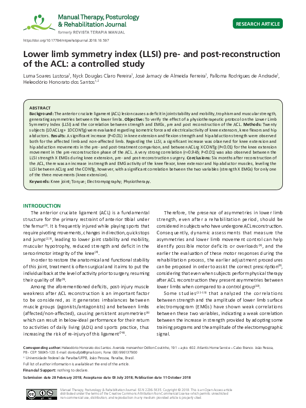 (PDF) Lower limb symmetry index (LLSI) pre- and post-reconstruction of ...