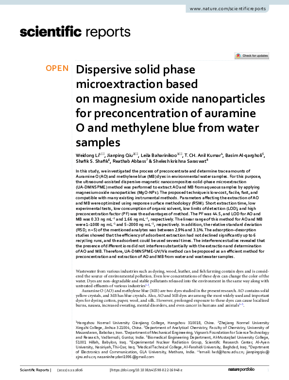 (PDF) Dispersive solid phase microextraction based on magnesium oxide nanoparticles for ...