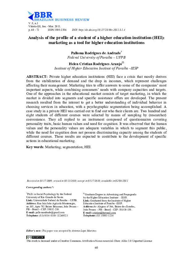 (PDF) Analysis of the profile of a student of a higher education ...