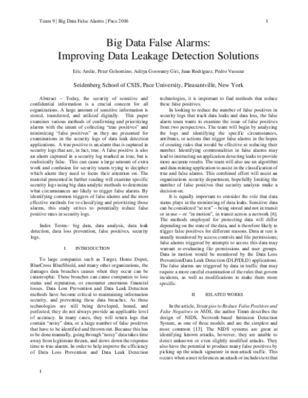 (PDF) Big Data False Alarms: Improving Data Leakage Detection Solutions