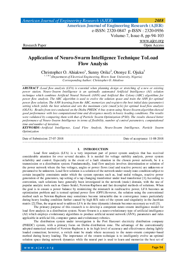 (PDF) Application of Neuro-Swarm Intelligence Technique ToLoad Flow ...