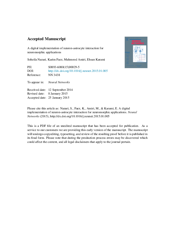 Pdf A Digital Implementation Of Neuron Astrocyte Interaction For Neuromorphic Applications