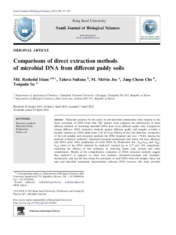 Pdf Comparisons Of Direct Extraction Methods Of Microbial Dna From