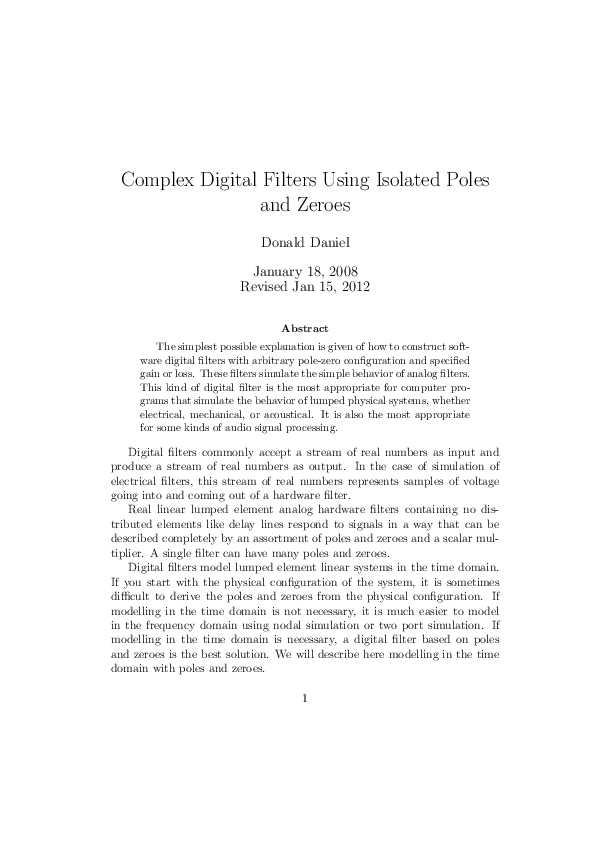 Pdf Complex Digital Filters Using Isolated Poles And Zeroes
