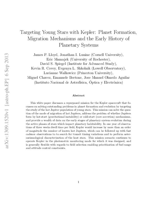 (PDF) Targeting Young Stars with Kepler: Planet Formation, Migration ...