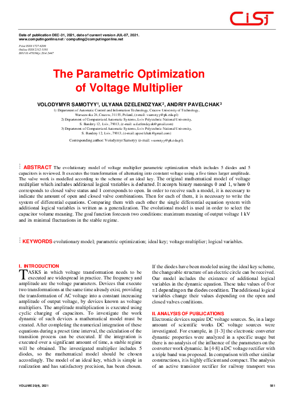 (PDF) The Parametric Optimization of Voltage Multiplier