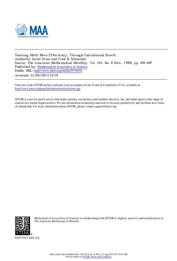 (PDF) Teaching Math More Effectively, Through Calculational Proofs