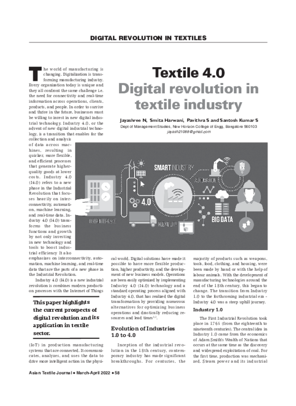 (PDF) Textile 4.0 DIGITAL REVOLUTION IN TEXTILES