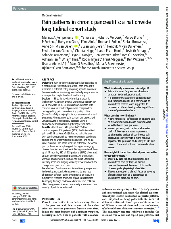 (PDF) Pain patterns in chronic pancreatitis: a nationwide longitudinal ...