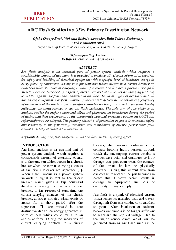 (PDF) ARC Flash Studies in a 33kv Primary Distribution Network