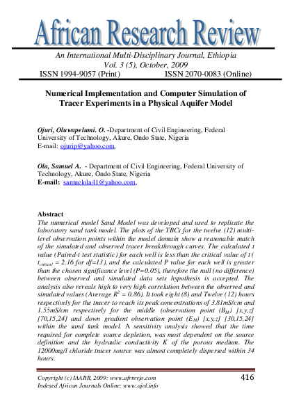 Pdf Numerical Implementation And Computer Simulation Of Tracer