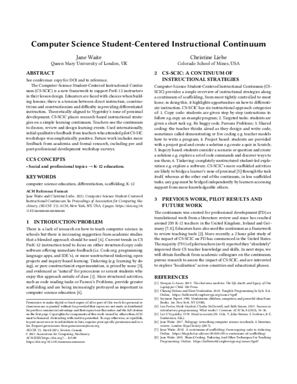 (PDF) Computer Science Student-Centered Instructional Continuum