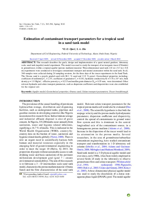 (PDF) Contaminant Transport in Tropical Sand Aquifer