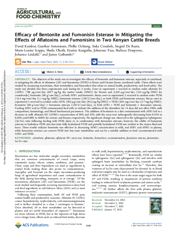 (PDF) Efficacy of Bentonite and Fumonisin Esterase in Mitigating the ...