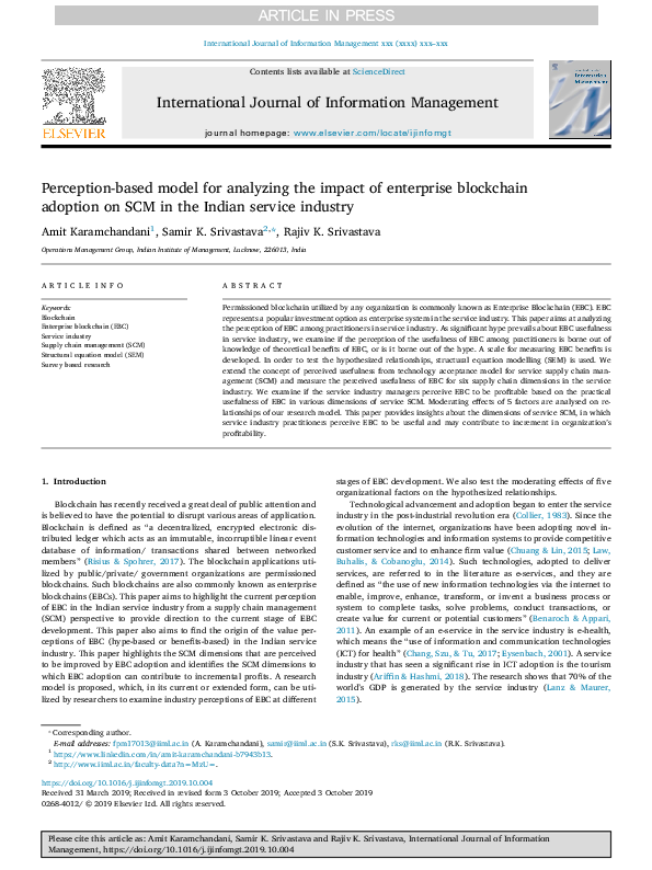(PDF) Perception-based model for analyzing the impact of enterprise blockchain adoption on SCM ...