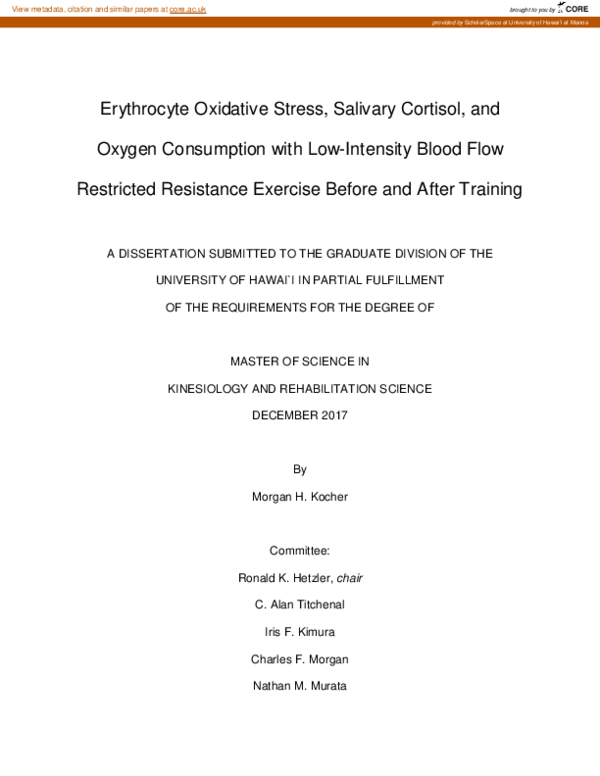 (PDF) Erythrocyte Oxidative Stress, Salivary Cortisol, and Oxygen Consumption with Low-Intensity ...