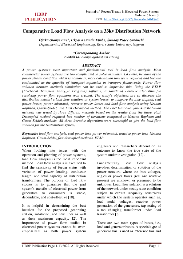 (PDF) Comparative Load Flow Analysis on a 33kv Distribution Network