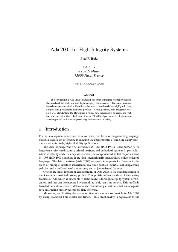 (PDF) Ada 2005 for High-Integrity Systems