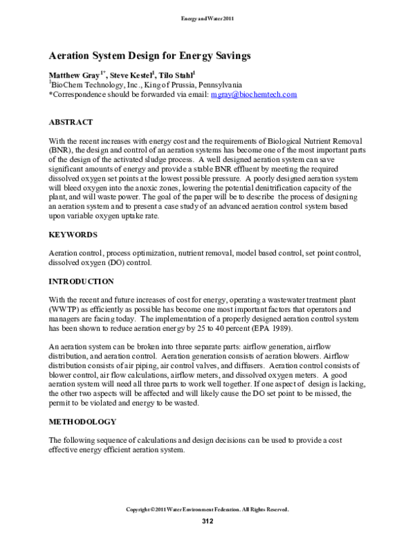 (PDF) Aeration System Design for Energy Savings