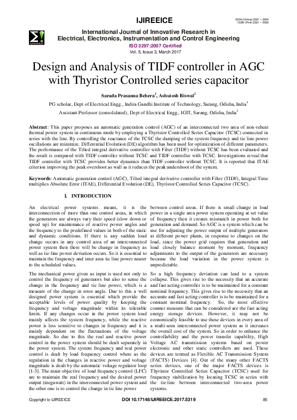 (PDF) TIDF Controller Analysis in AGC with TCSC