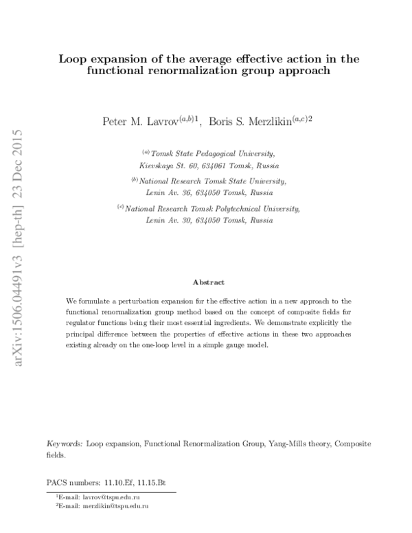 Pdf Loop Expansion Of The Average Effective Action In The Functional