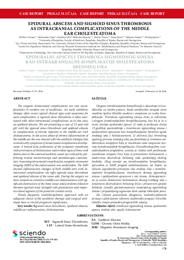(PDF) Epidural Abscess and Sigmoid Sinus Thrombosis as Intracranial ...