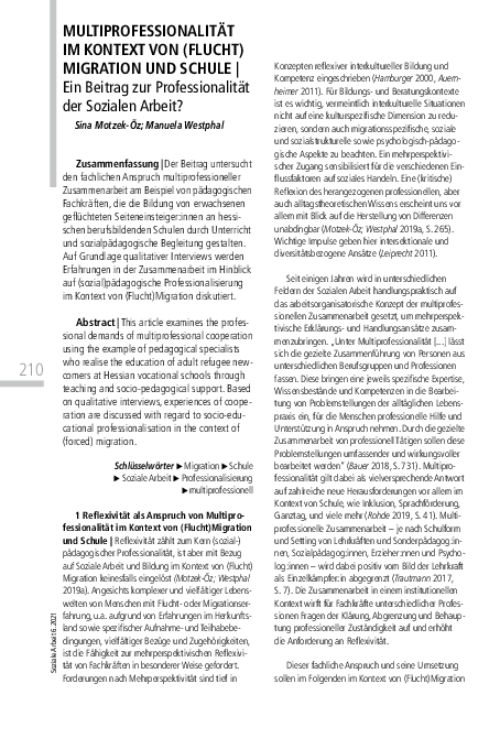 (PDF) Multiprofessionalität im Kontext von (Flucht)Migration und Schule | Sina Motzek-Öz ...