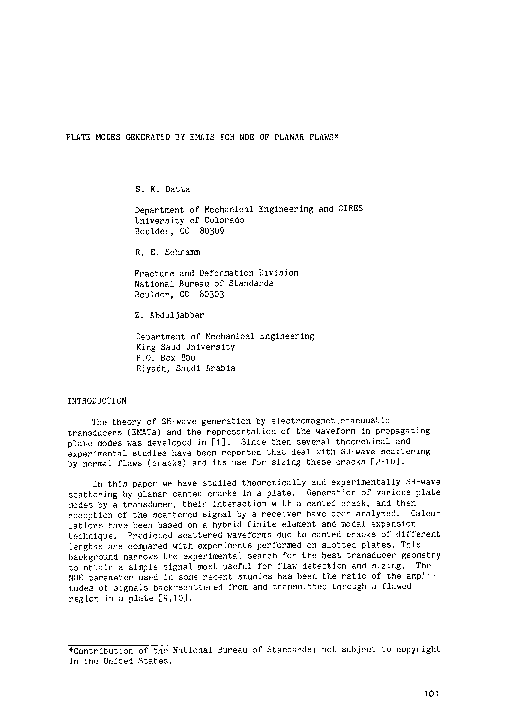 (PDF) Plate modes generated by EMATs for NDE of planar flaws