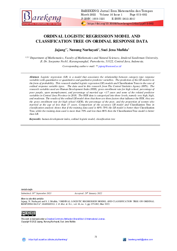 (PDF) Ordinal Logistic Regression Model and Classification Tree on Ordinal Response Data