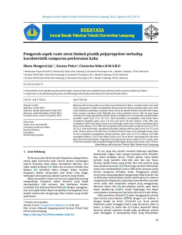 (PDF) Pengaruh aspek rasio serat limbah plastik polypropylene terhadap ...