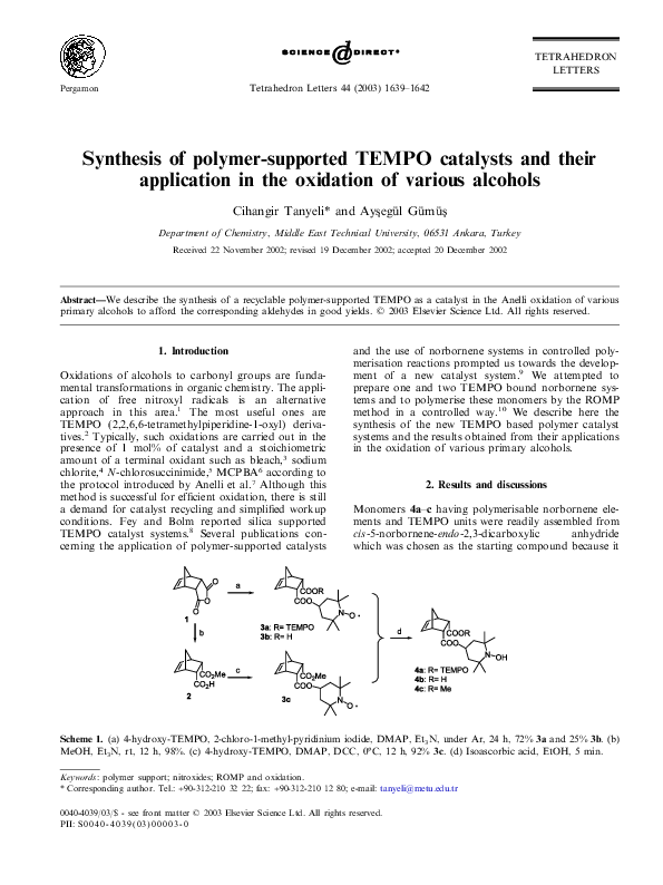 (PDF) Synthesis of polymer-supported TEMPO catalysts and their ...