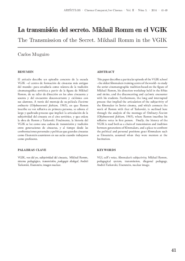 (PDF) La transmisión del secreto. Mikhail Romm en el VGIK
