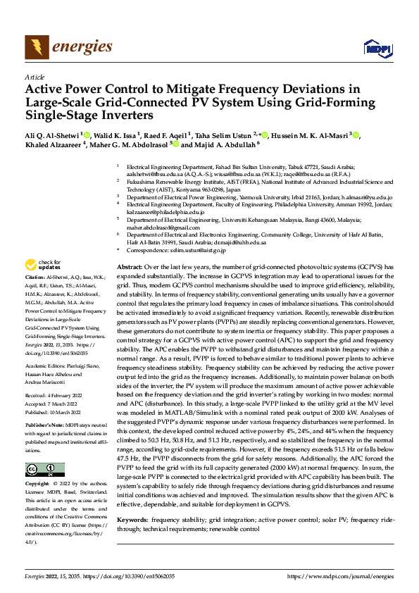 Pdf Active Power Control To Mitigate Frequency Deviations In Large Scale Grid Connected Pv