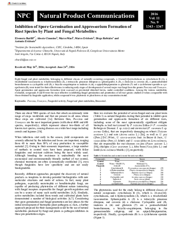 (PDF) Inhibition of Spore Germination and Appressorium Formation of ...