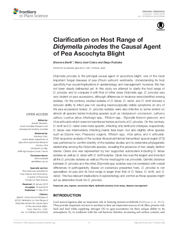 (PDF) Clarification on Host Range of Didymella pinodes the Causal Agent ...