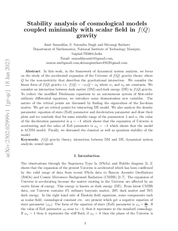 (PDF) Stability analysis of cosmological models coupled minimally with scalar field in $f(Q ...